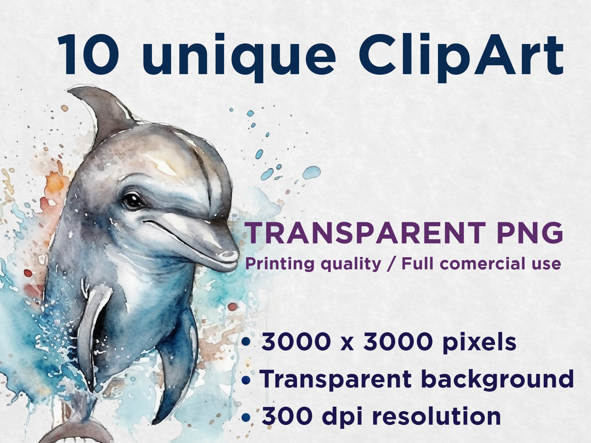 Fish Clipart, Watercolor, Dolphin Clipart, Sea Animal PNG Digital Image ...