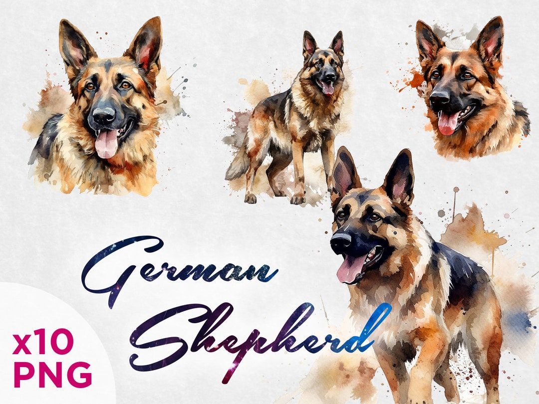 Watercolor German Shepherd Clipart Colorful Cute Dog PNG Digital Image ...