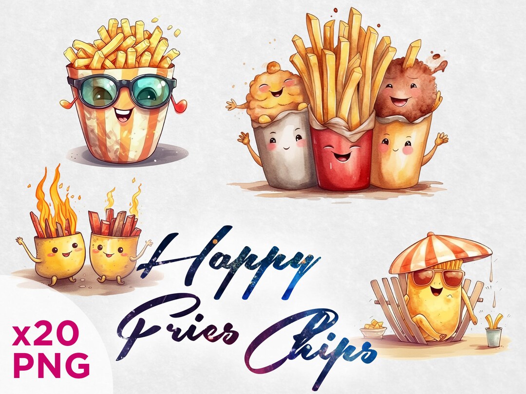 Happy Kawaii French Fries, Happy Chips Clipart, Fantasy Fries ...