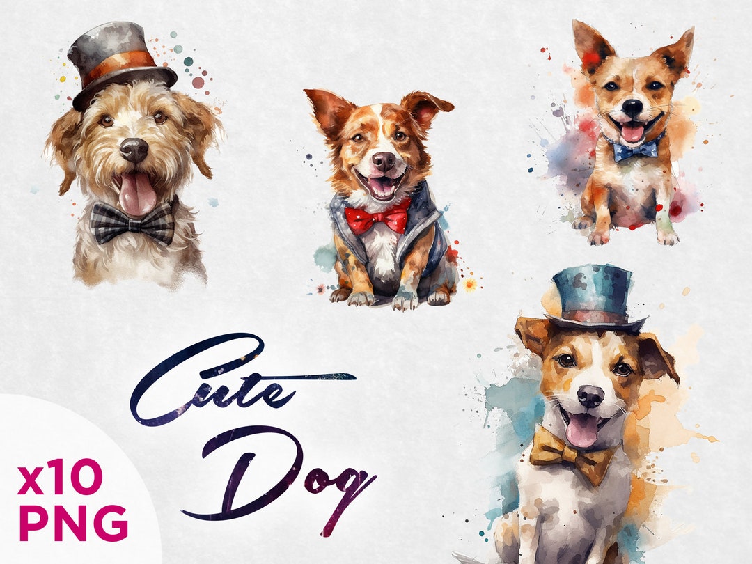 Watercolor Cute Dog Clipart Colorful Fantasy Cute PNG Digital Image ...