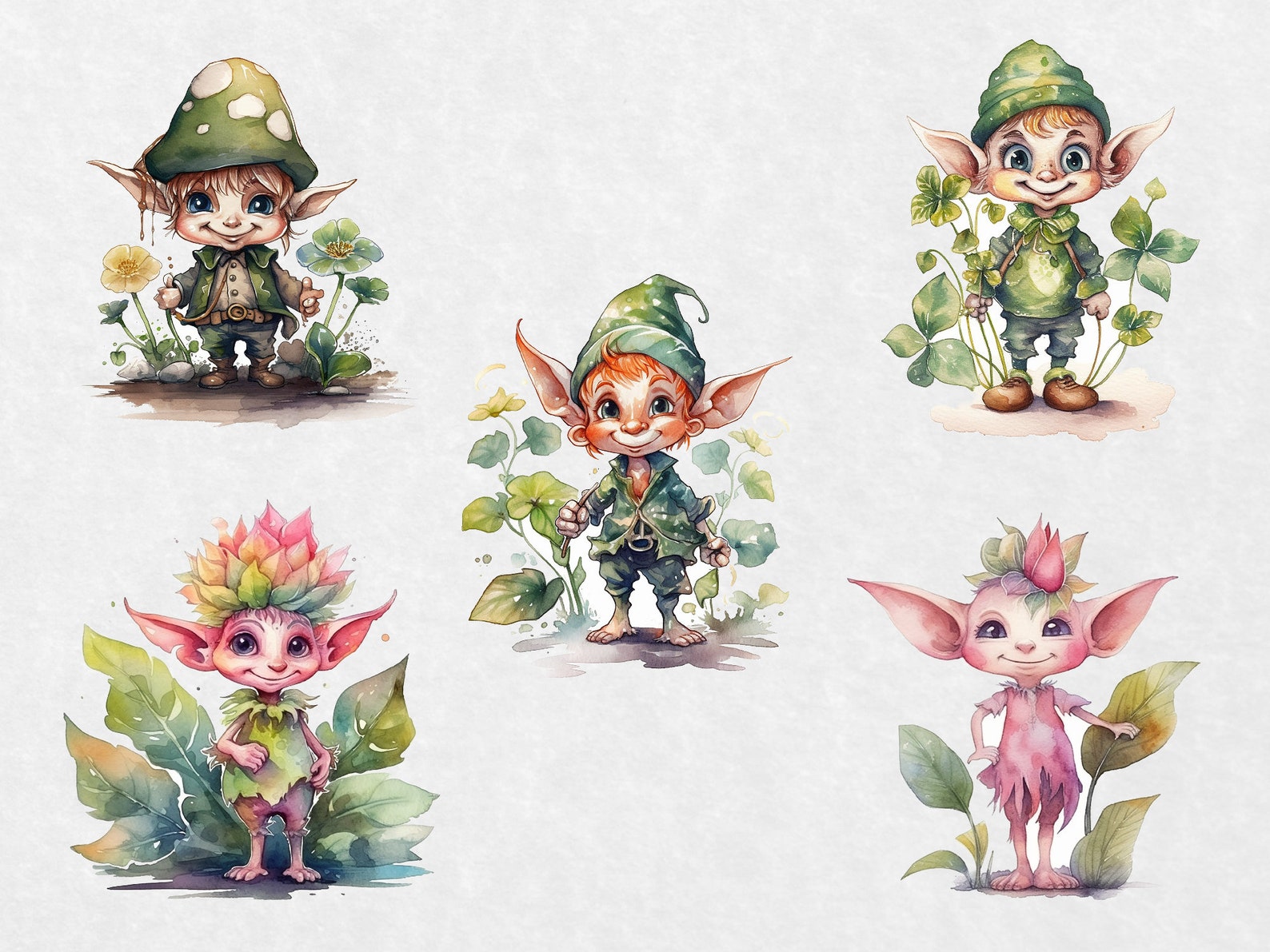 Watercolour Baby Elf Clipart Adorable Colourful Fantasy Floral PNG ...