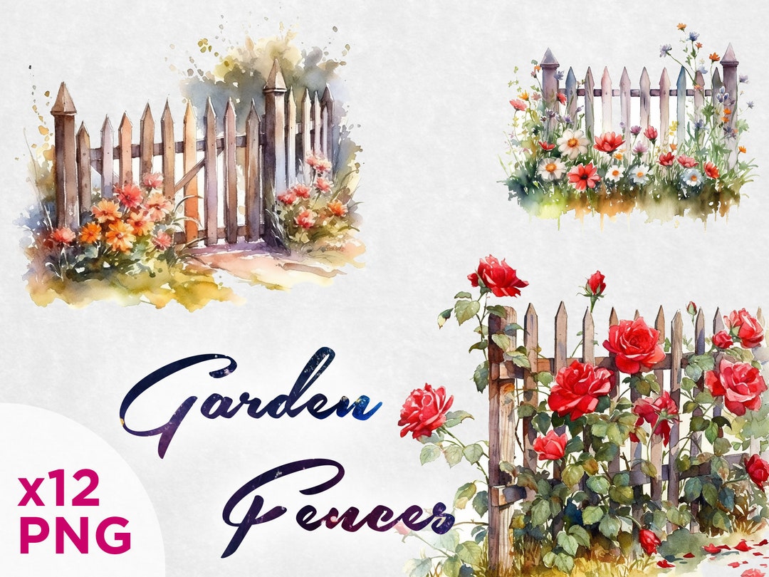 Watercolor Garden Fences Clipart Spring Floral PNG Digital Image ...