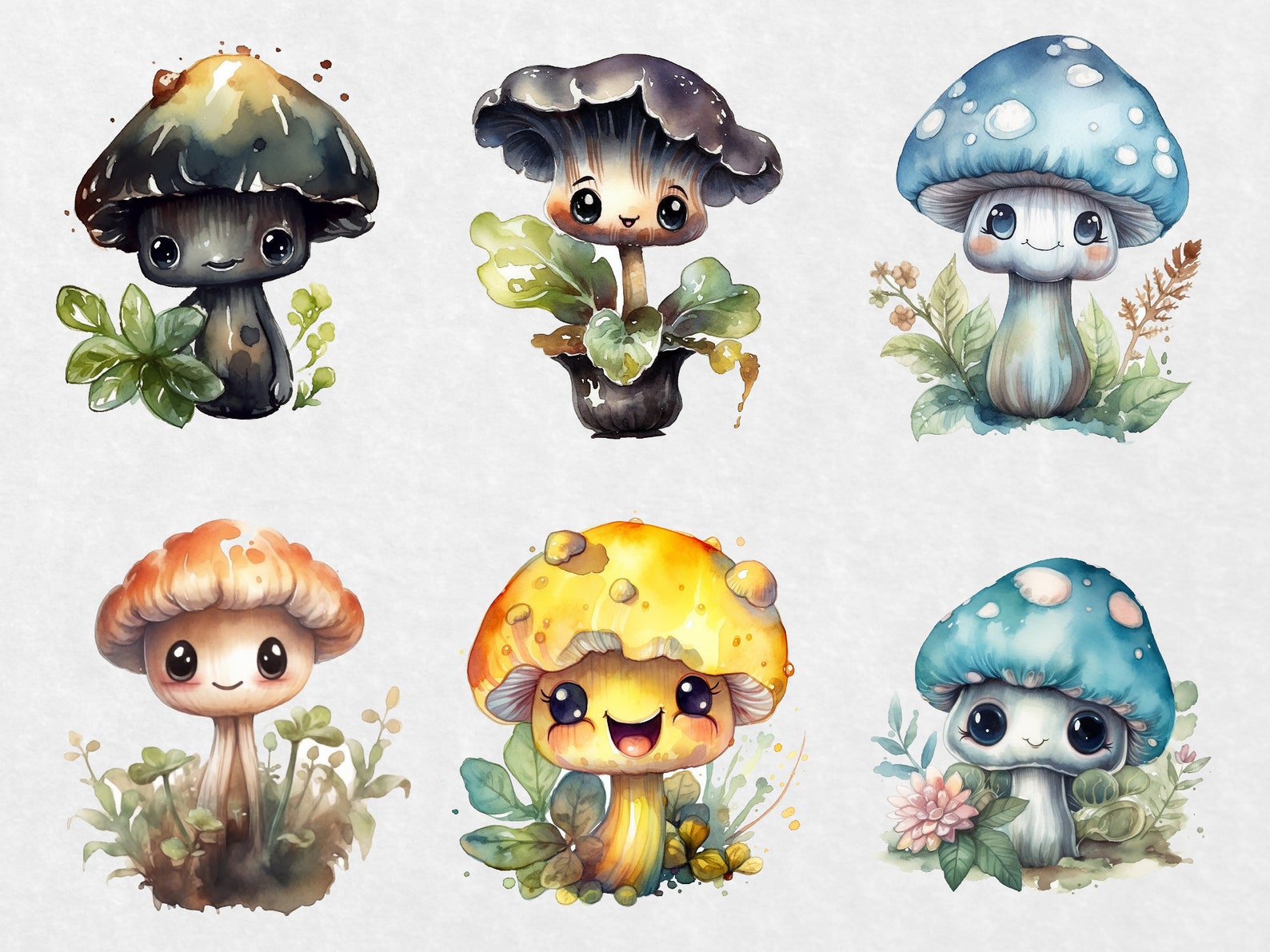 Watercolour Cute Baby Mushroom Clipart Floral Fantasy PNG - Etsy