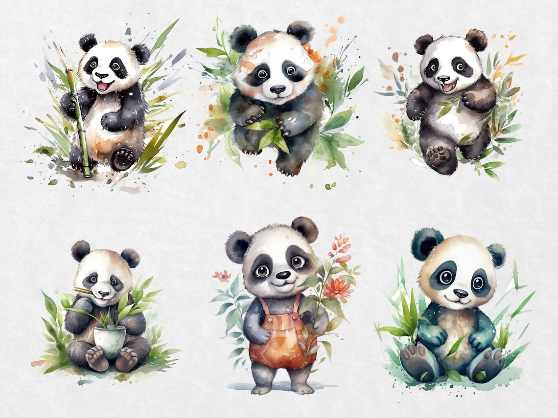 Watercolour Kawaii Panda Clipart Floral Fantasy PNG Digital Image ...