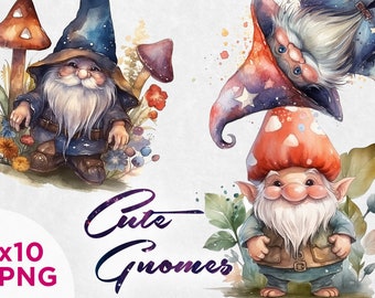Gnome Clipart Set in Transparent PNG Gnome Watercolor Digital Image ...