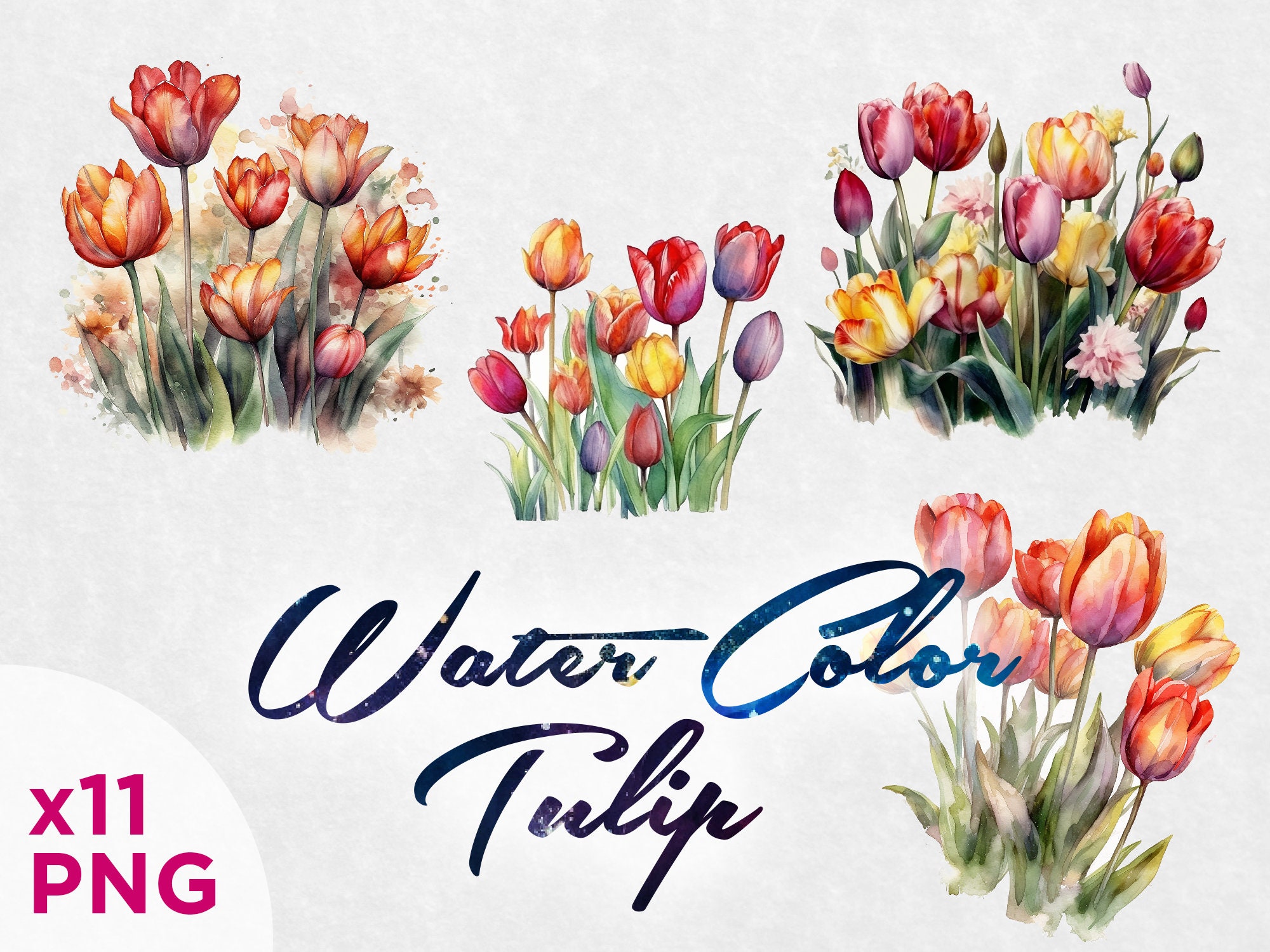 Watercolor Tulip Flowers Clipart Tulip Floral Bouquets PNG Digital ...
