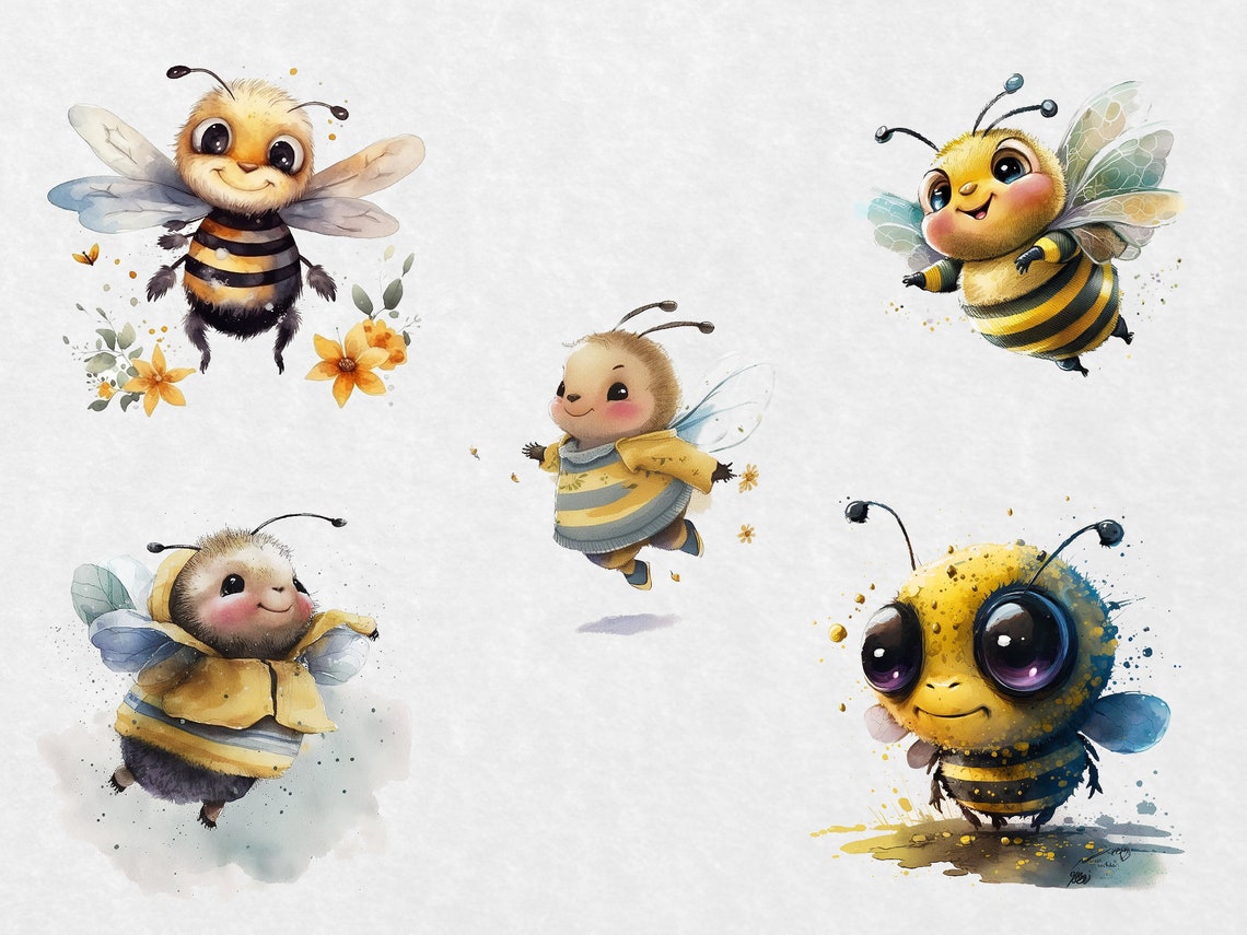 Cute Bee Cute Bees, Bee Clipart, Fantasy Bee, Watercolor, Instant ...