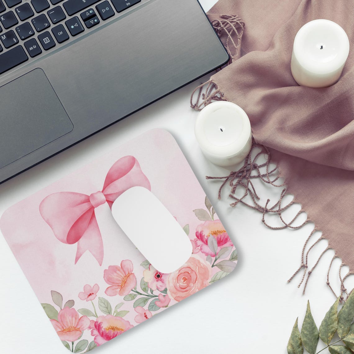 Floral Coquette Mouse Pad, Cute Pink Bow, Coquette Desk Decor, Unique ...