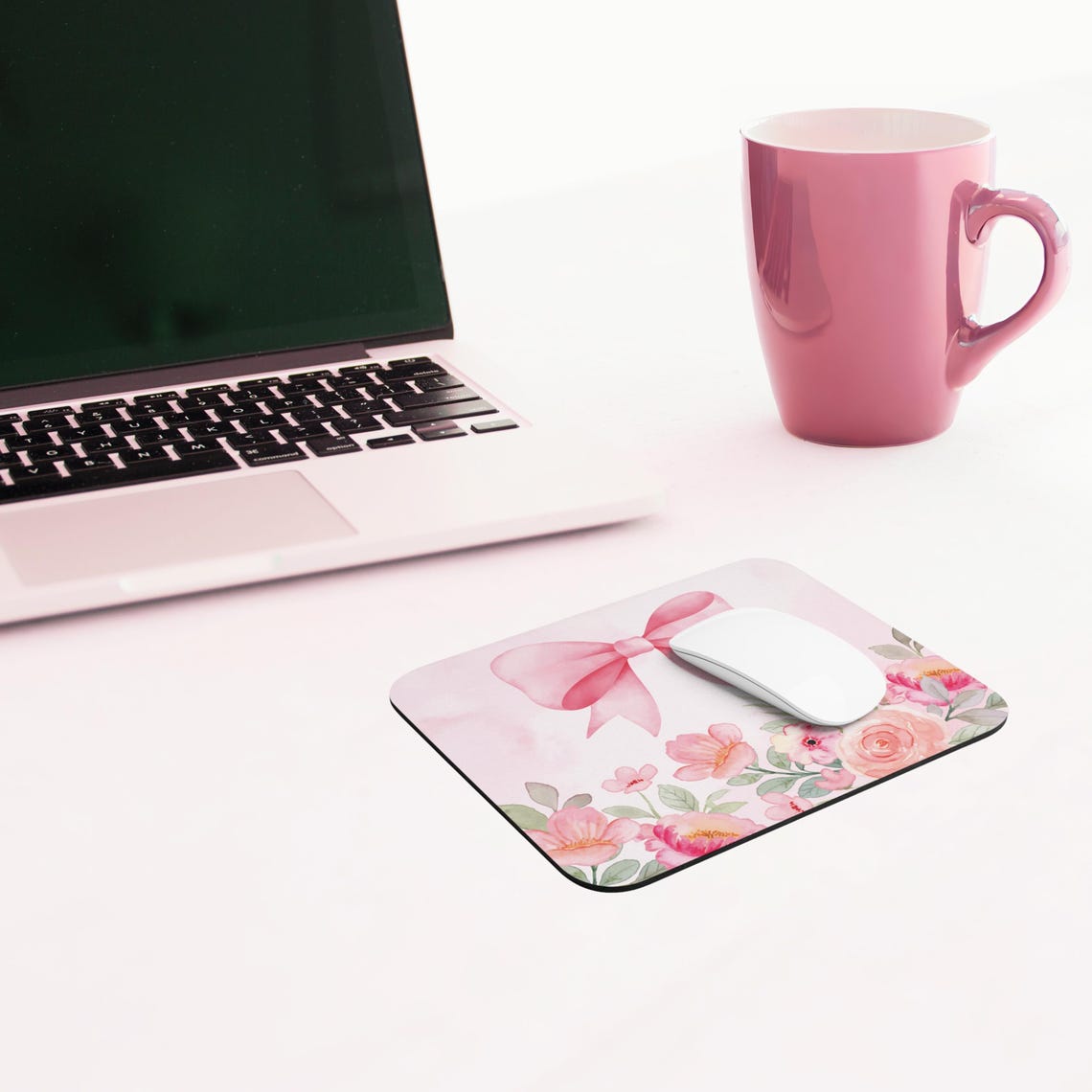 Floral Coquette Mouse Pad, Cute Pink Bow, Coquette Desk Decor, Unique ...