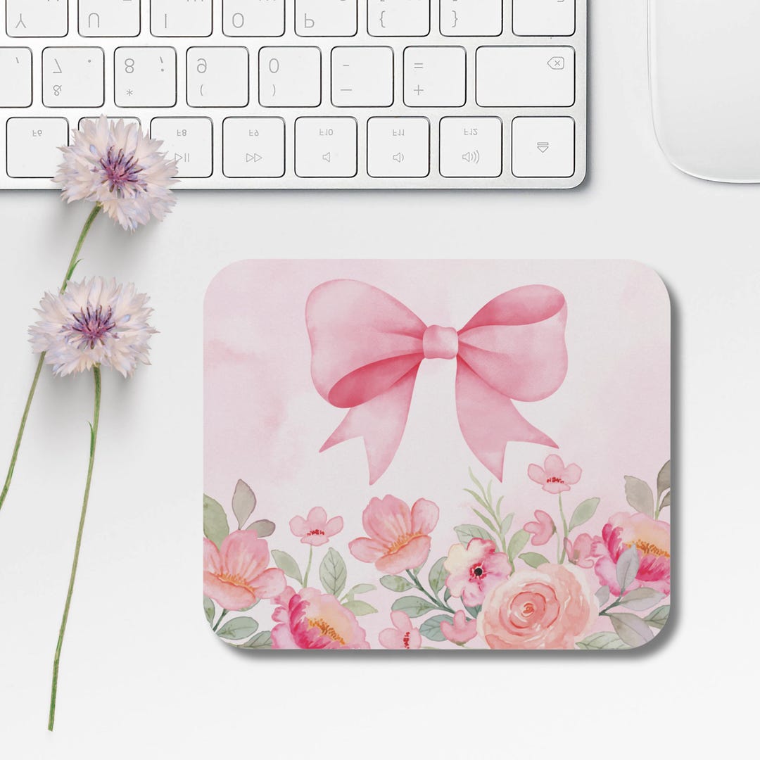 Floral Coquette Mouse Pad, Cute Pink Bow, Coquette Desk Decor, Unique ...