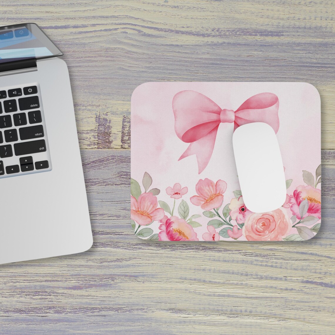 Floral Coquette Mouse Pad, Cute Pink Bow, Coquette Desk Decor, Unique ...