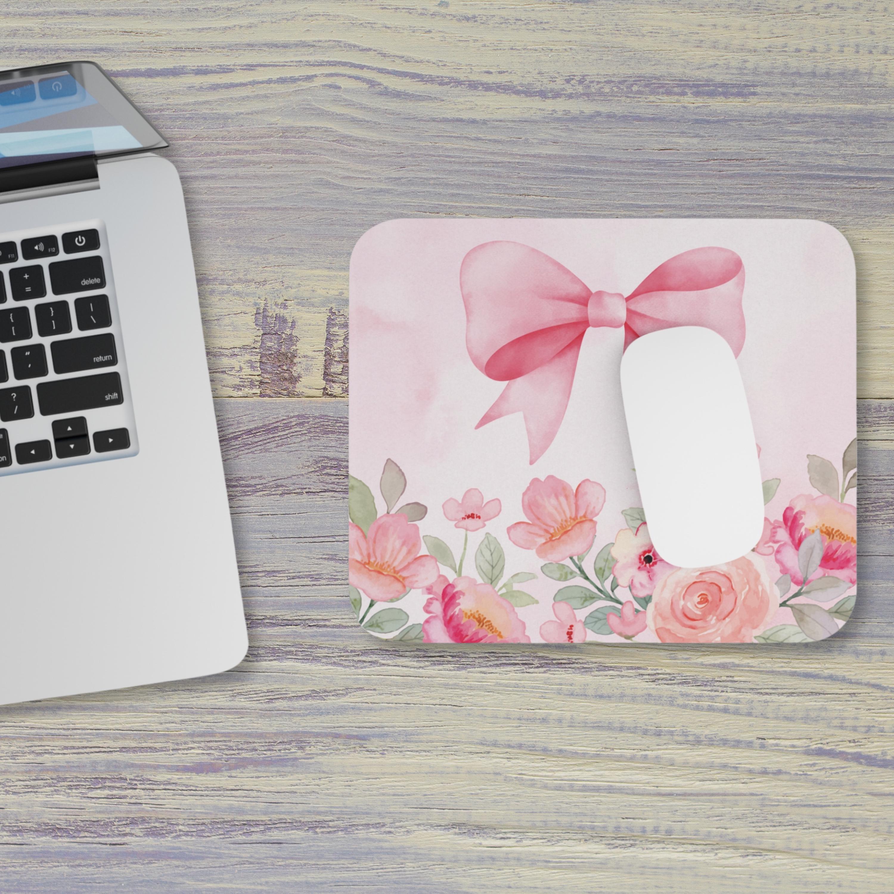 Floral Coquette Mouse Pad, Cute Pink Bow, Coquette Desk Decor, Unique ...