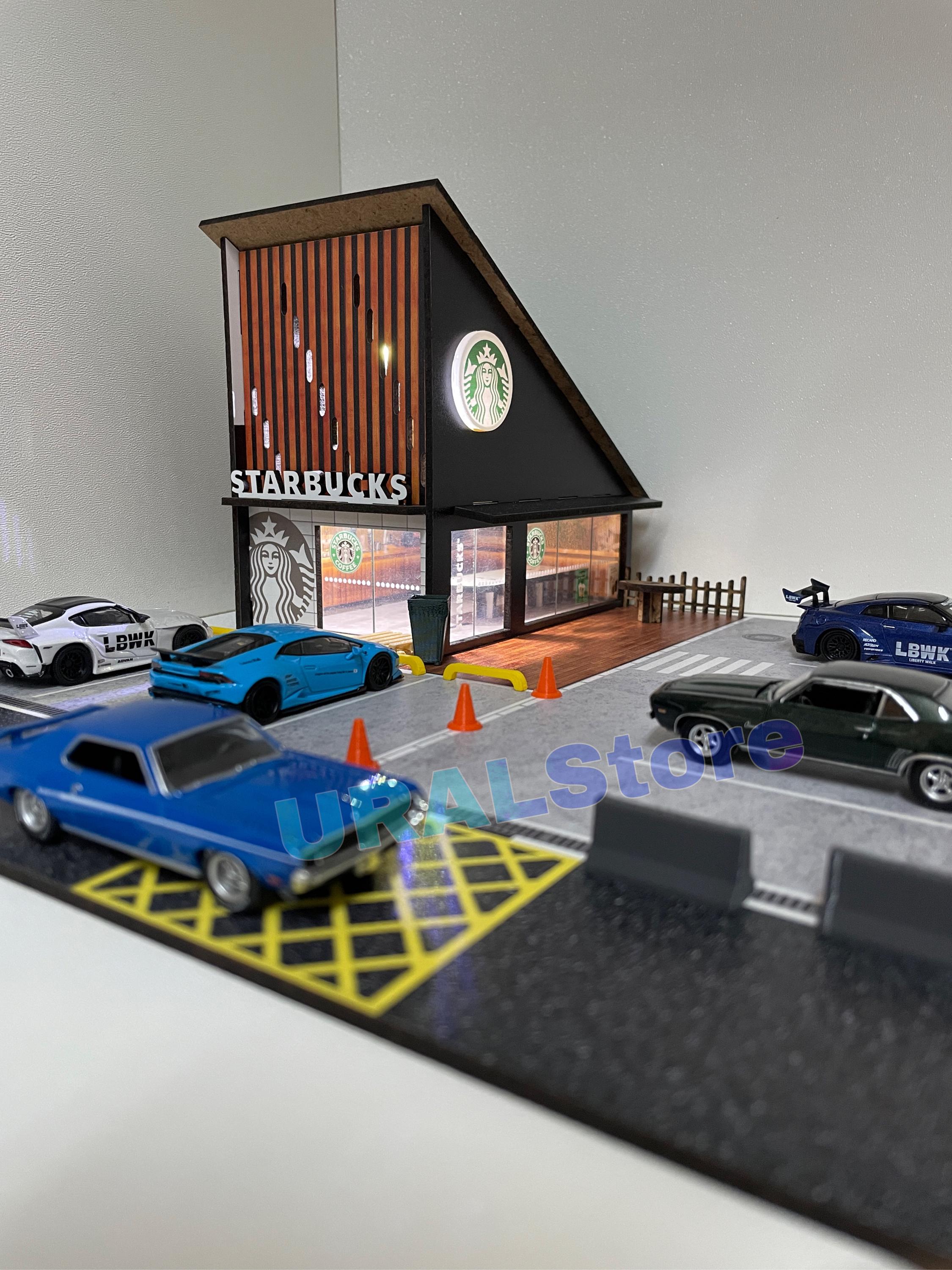 Cafe Diorama and Parking Lot Scene - for 1/64 Scale Diecast Model Cars ...