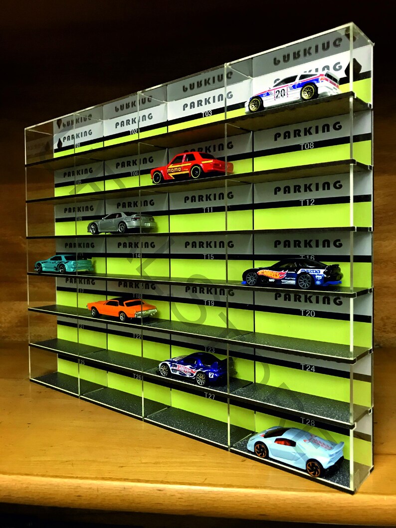 1/64 Scale Diecast Car Display Case for 28 Cars: Wall Shelf Organizer ...