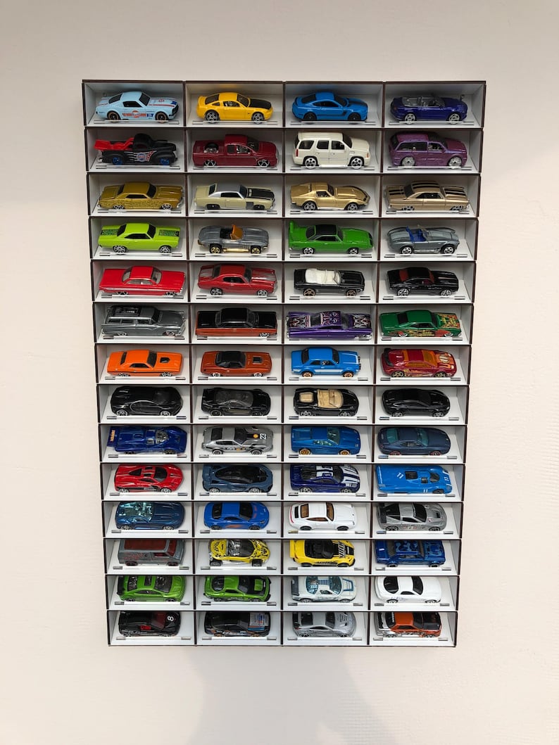 1/64 Scale Diecast Car Display Case – Wall Mounted MDF Rack, Holds 56 ...