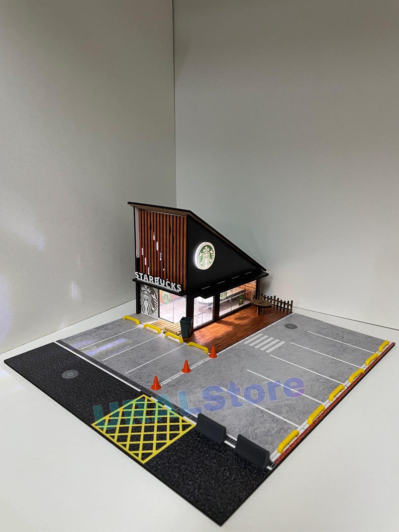 Cafe Diorama and Parking Lot Scene - for 1/64 Scale Diecast Model Cars ...