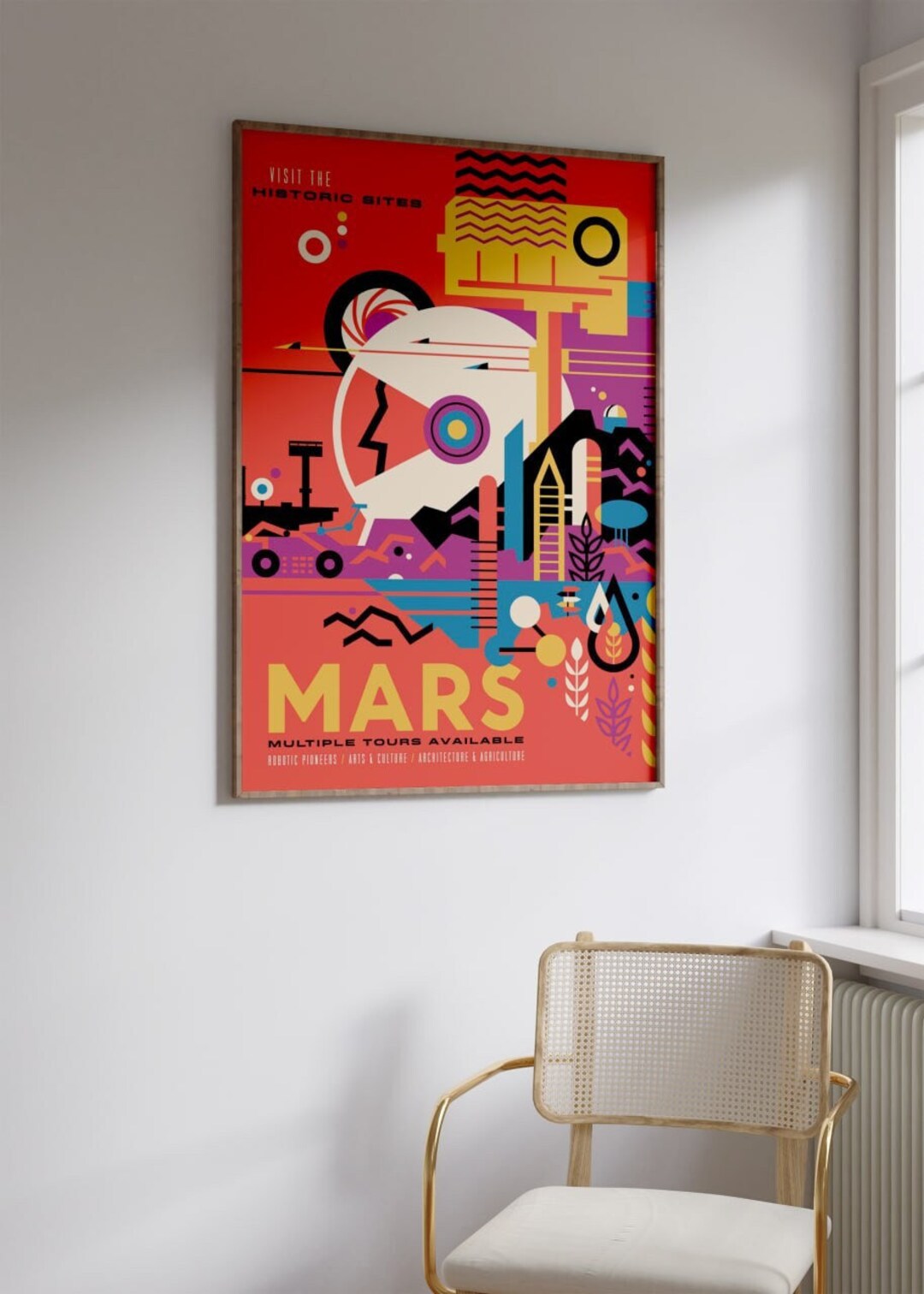 Retro Futuristic Mars Poster: Vintage Space Travel, Sci-fi Exploration ...