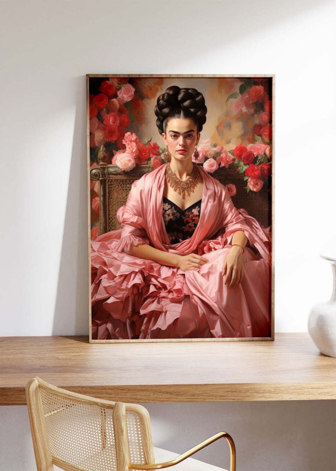 Frida Kahlo Print, Frida Self Portrait, Flower Print, Pink Frida Poster ...