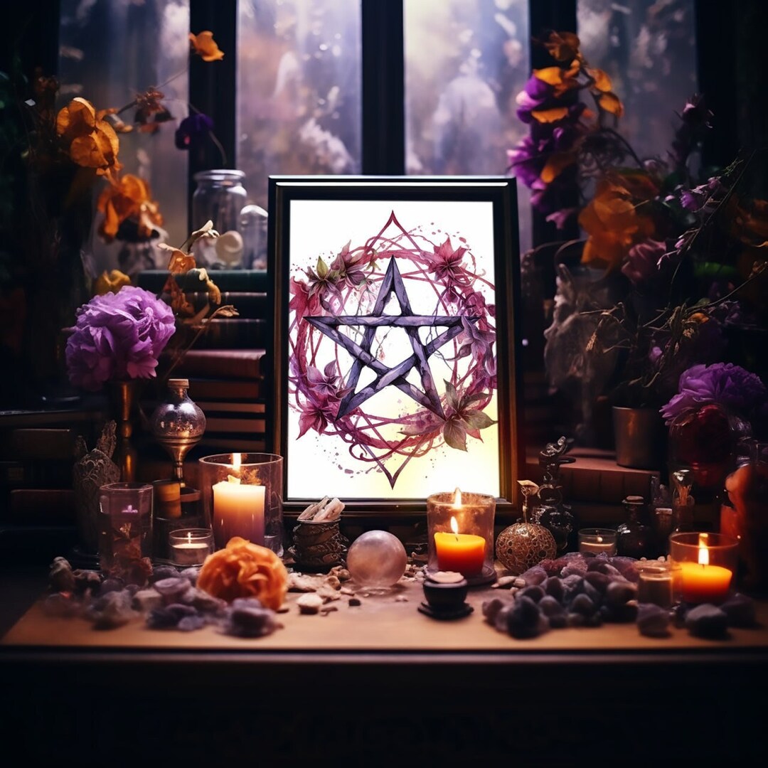 Pentagram Posters, Green and Light Purple, Nature Inspired Wall Art ...