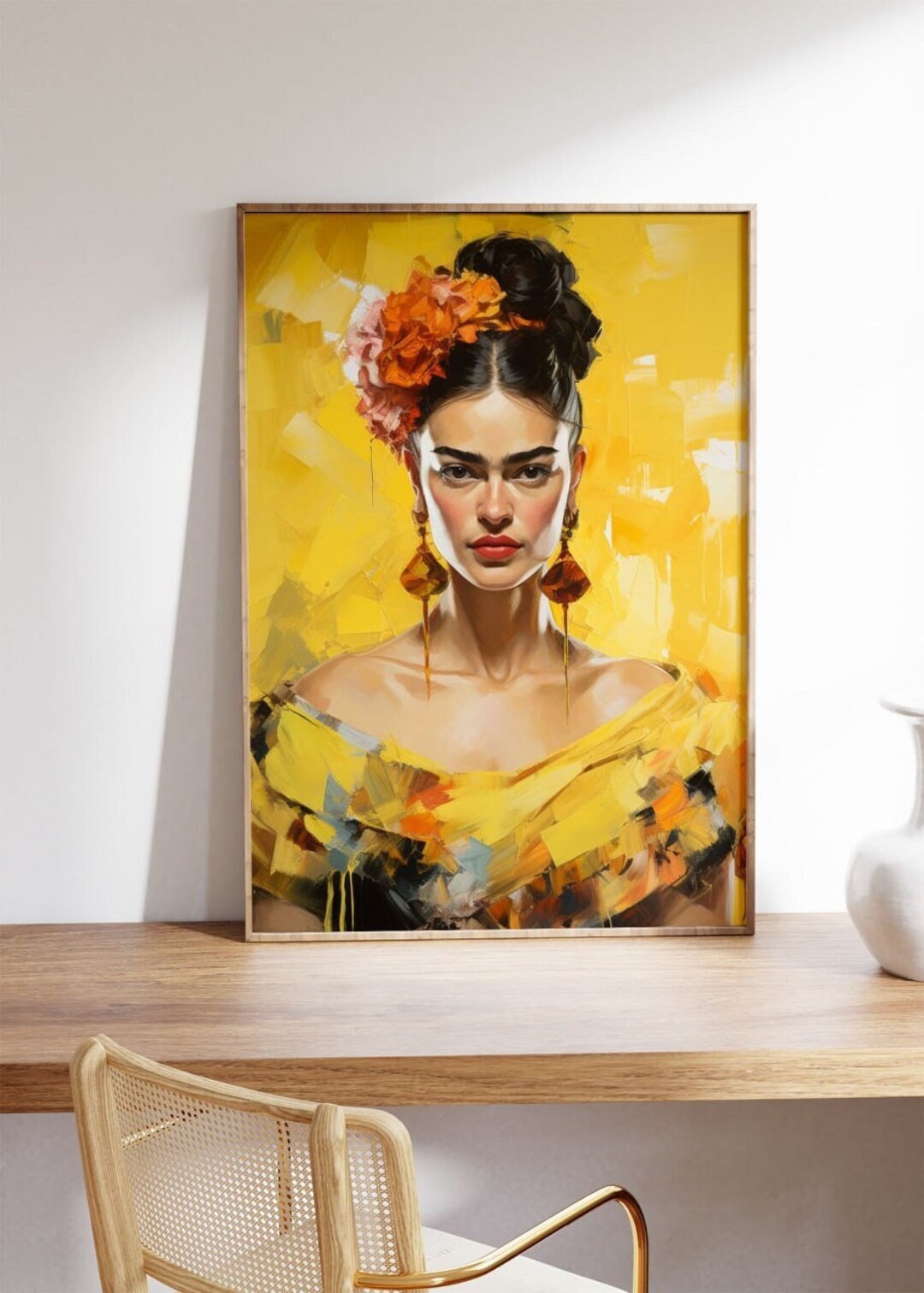 Yellow Frida Poster, Vibrant Color, Floral Wall Art, Frida Wall Decor ...