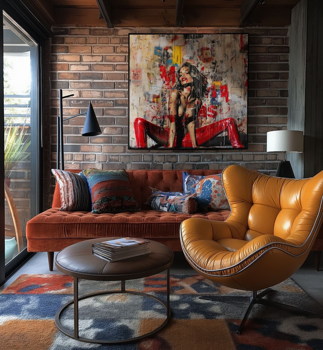 Bold Artistic Poster Provocative Wall Art Red Pants Modern Graffiti Art ...