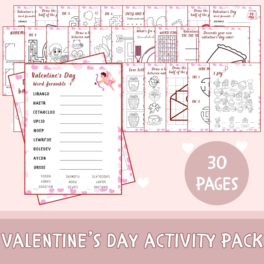 30 Printable Valentine's Day Kids Activities Valentines Party Games ...