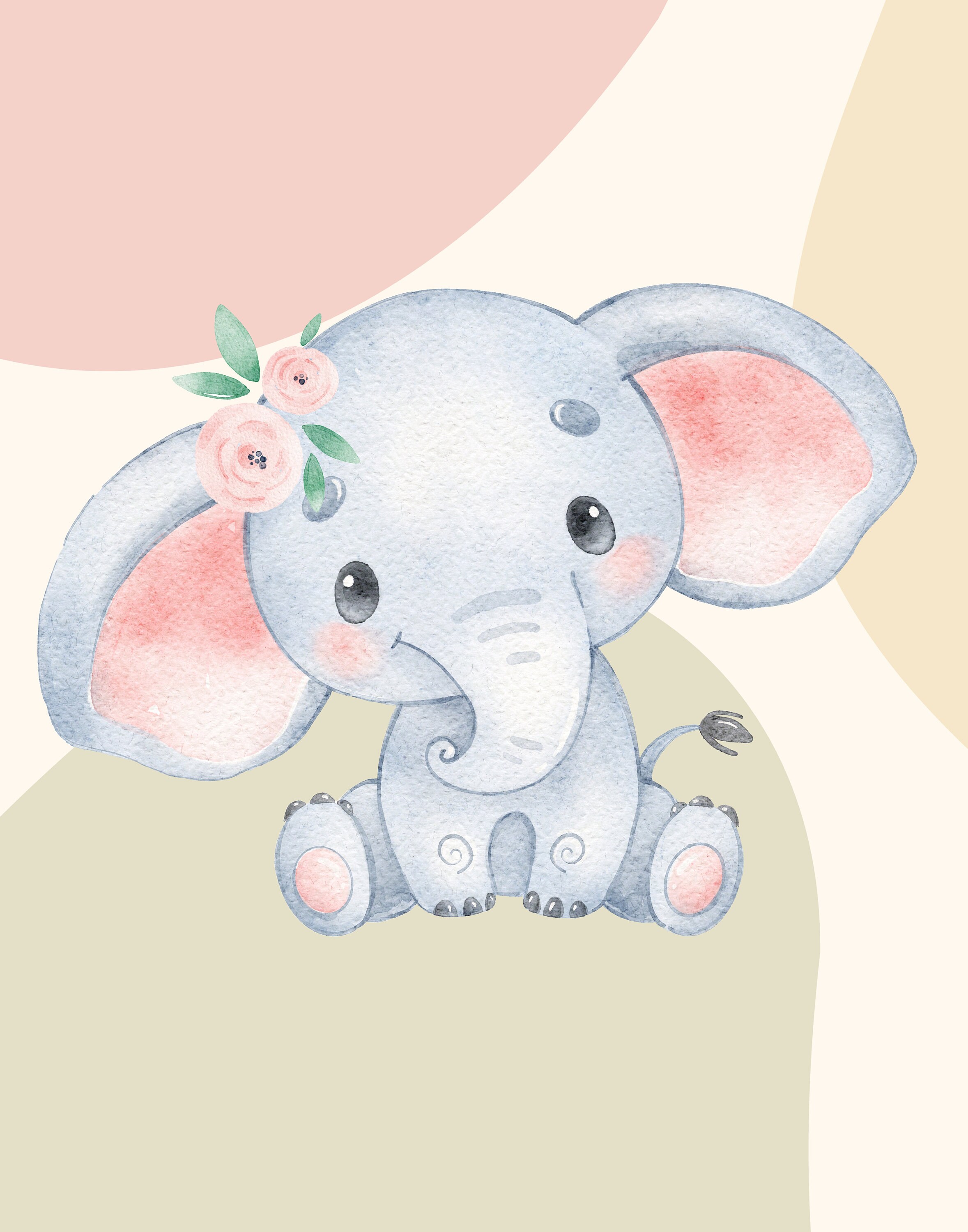 Printable Nursery Animal Wall Art. Cute Elephant Animal Print for ...
