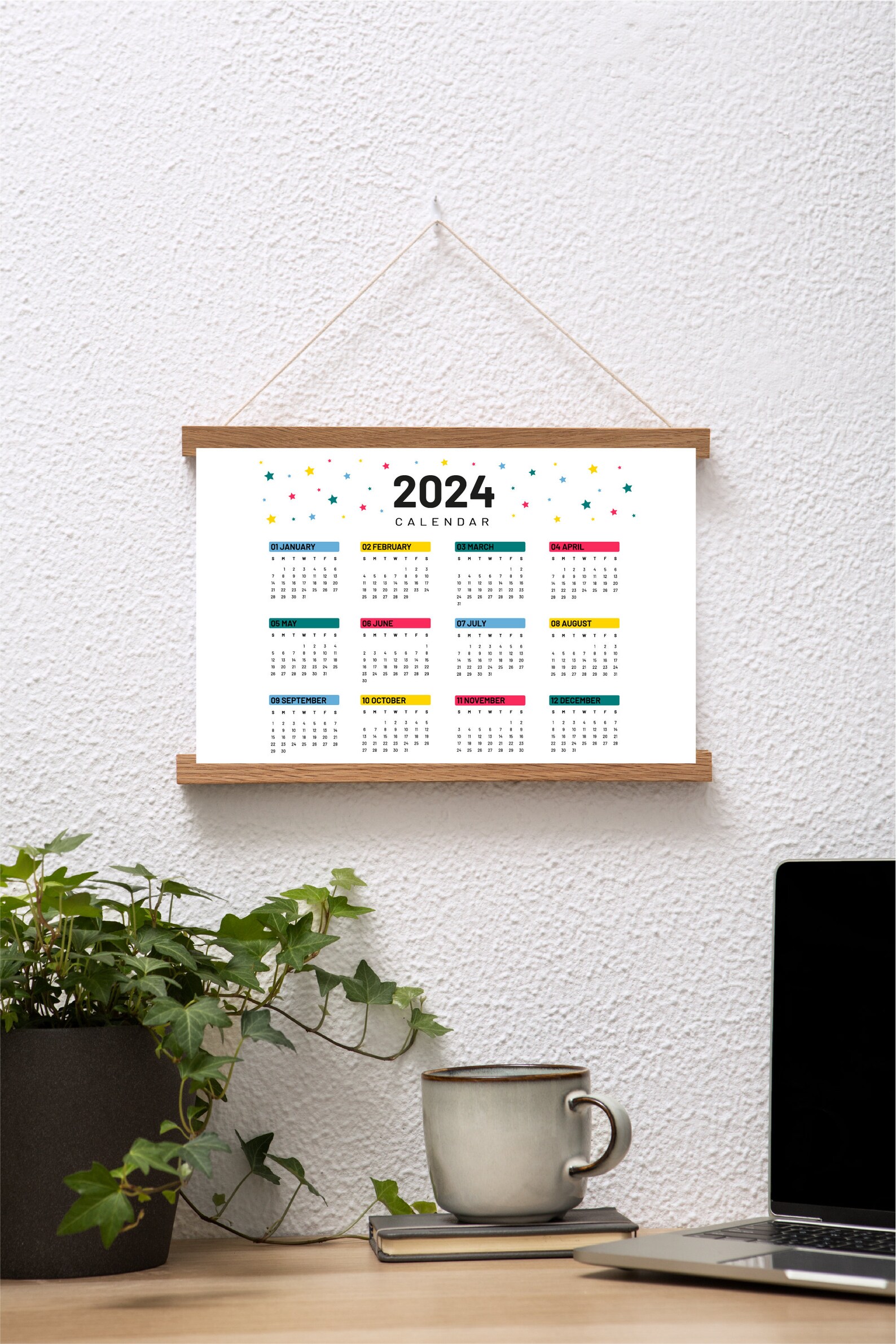 Printable Minimalist 2024 Calendar Wall Calendar in 5 Sizes - Etsy