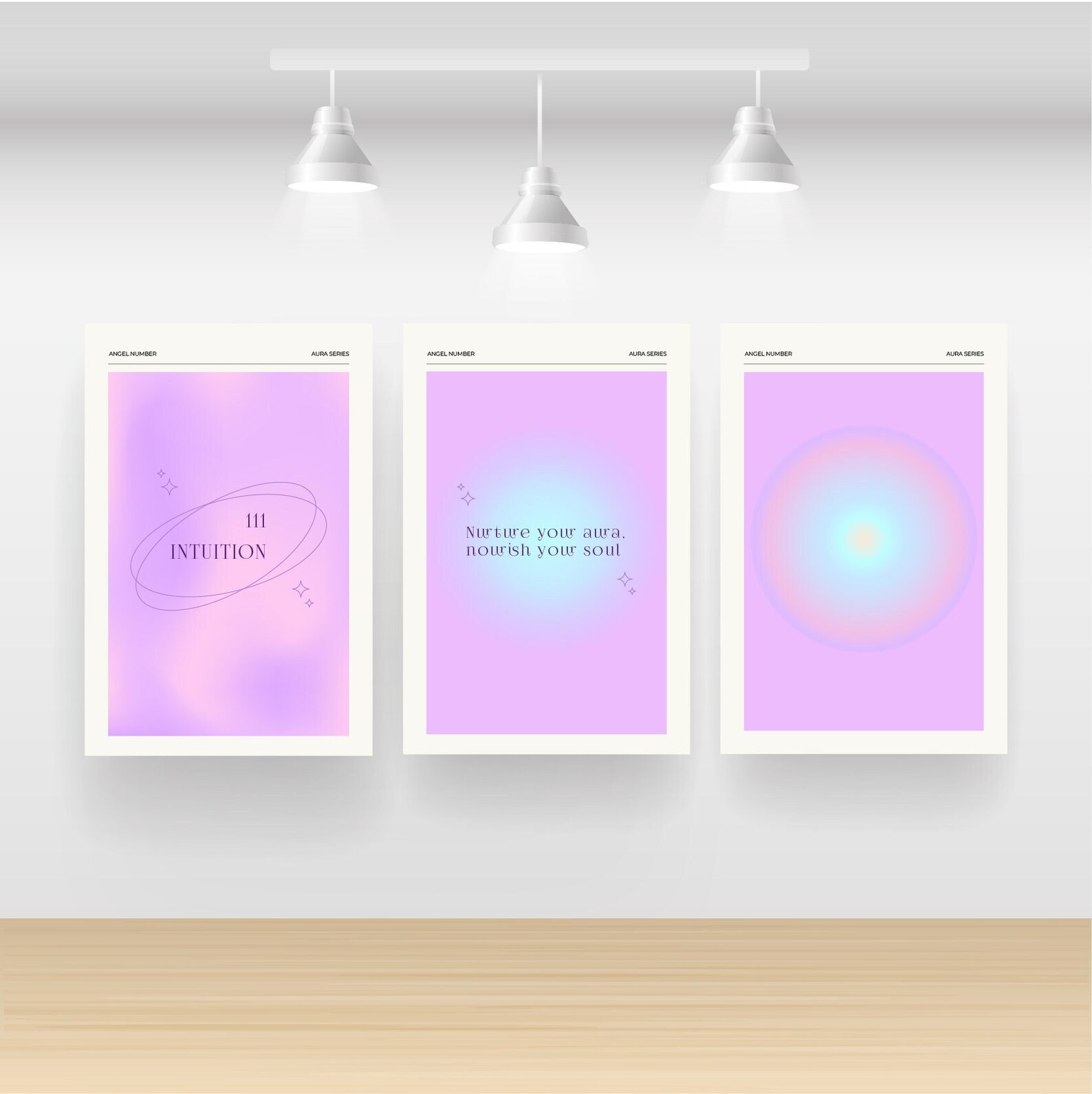 Set of 3 Prints Angel Numbers Poster, Angel Aura, Gradient Aura Print ...