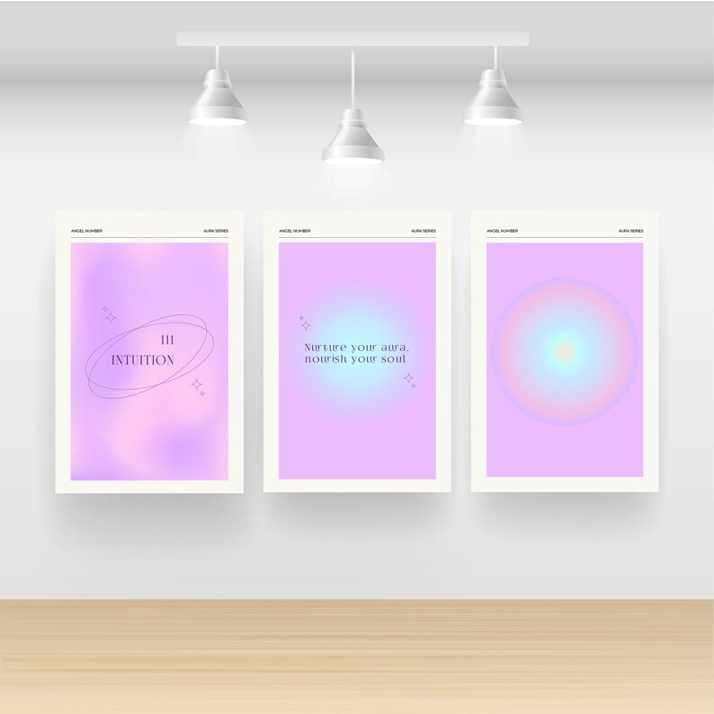 Set of 3 Prints Angel Numbers Poster, Angel Aura, Gradient Aura Print ...
