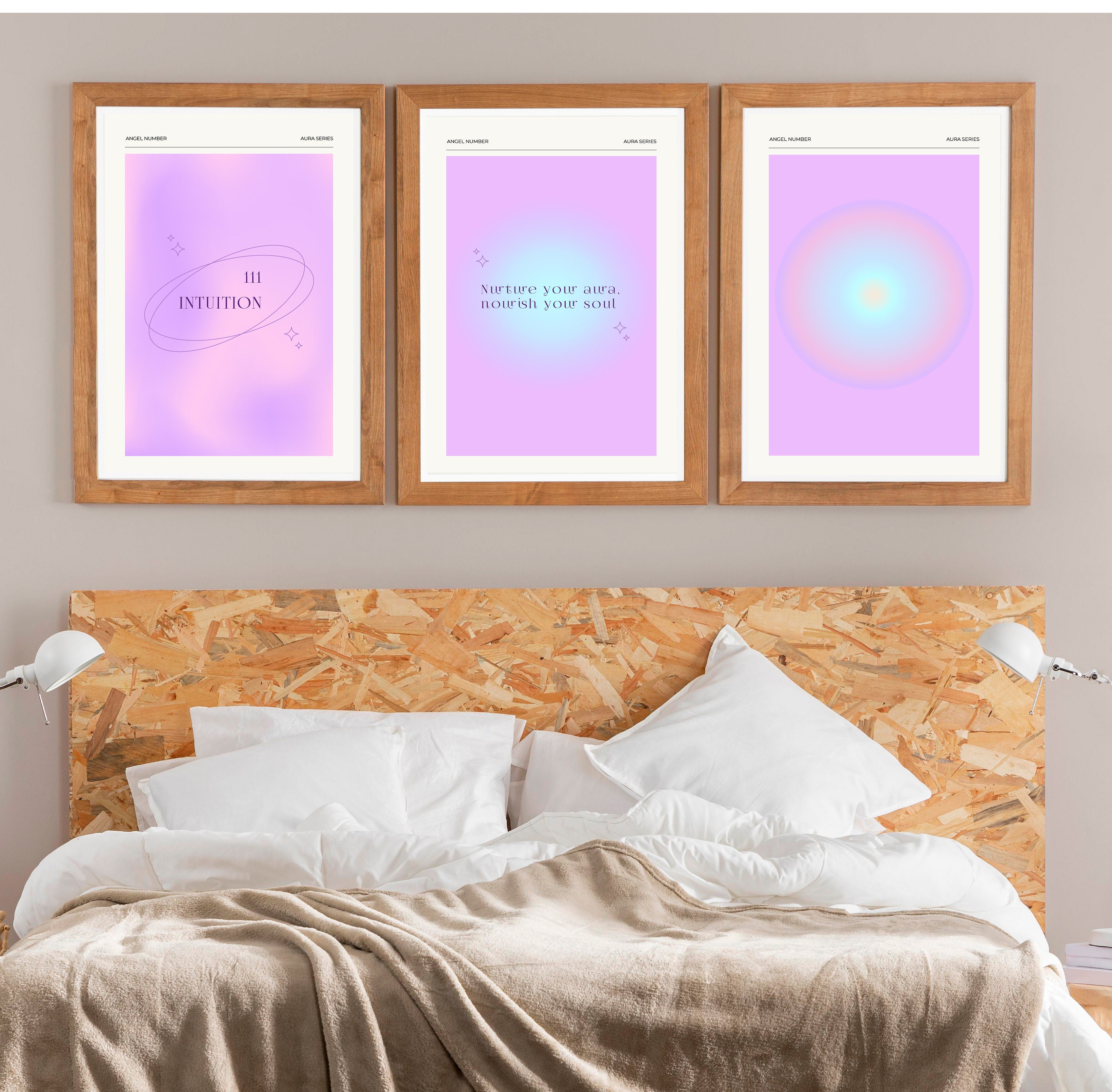 Set of 3 Prints Angel Numbers Poster, Angel Aura, Gradient Aura Print ...