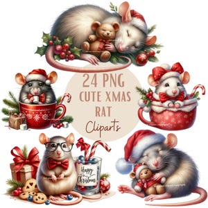 Cute Christmas Rat Clipart Bundle, Rat Clipart Bundle, Christmas Png ...