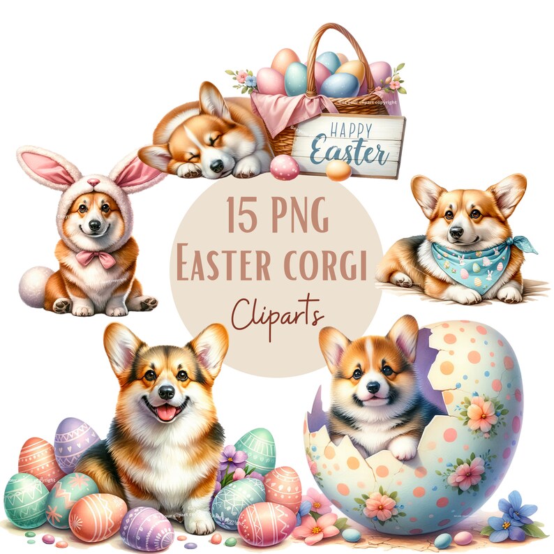 Easter Corgi Png Graphics, Easter Printable, Watercolor Dog Clipart ...