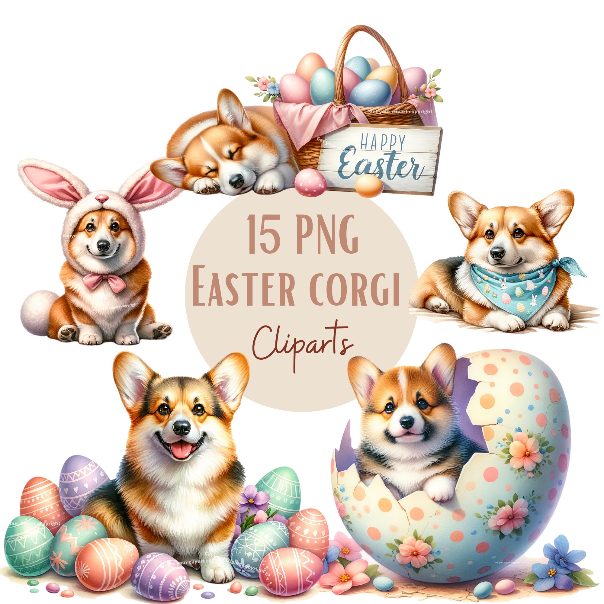 Easter Corgi Png Graphics, Easter Printable, Watercolor Dog Clipart ...