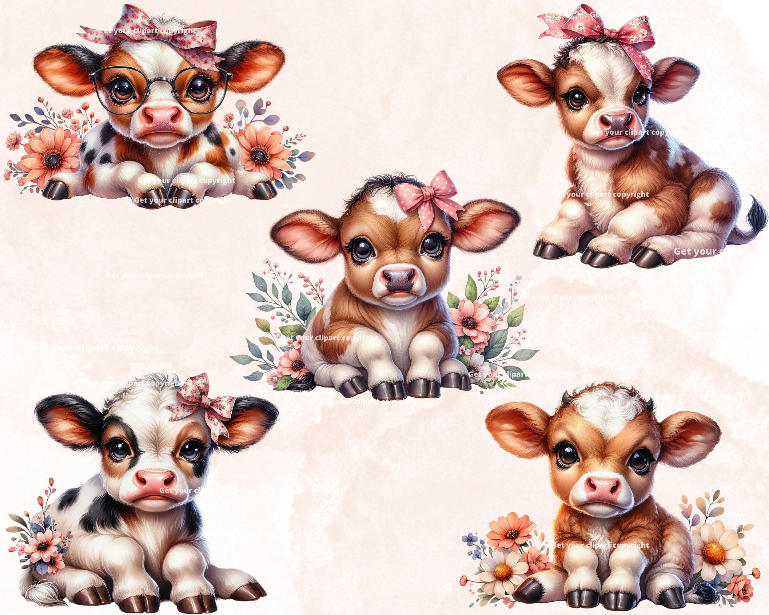 Baby Cow Clipart Bundle, Cute Cow, Cow Clipart, Cow Pngs, Cute Clipart ...