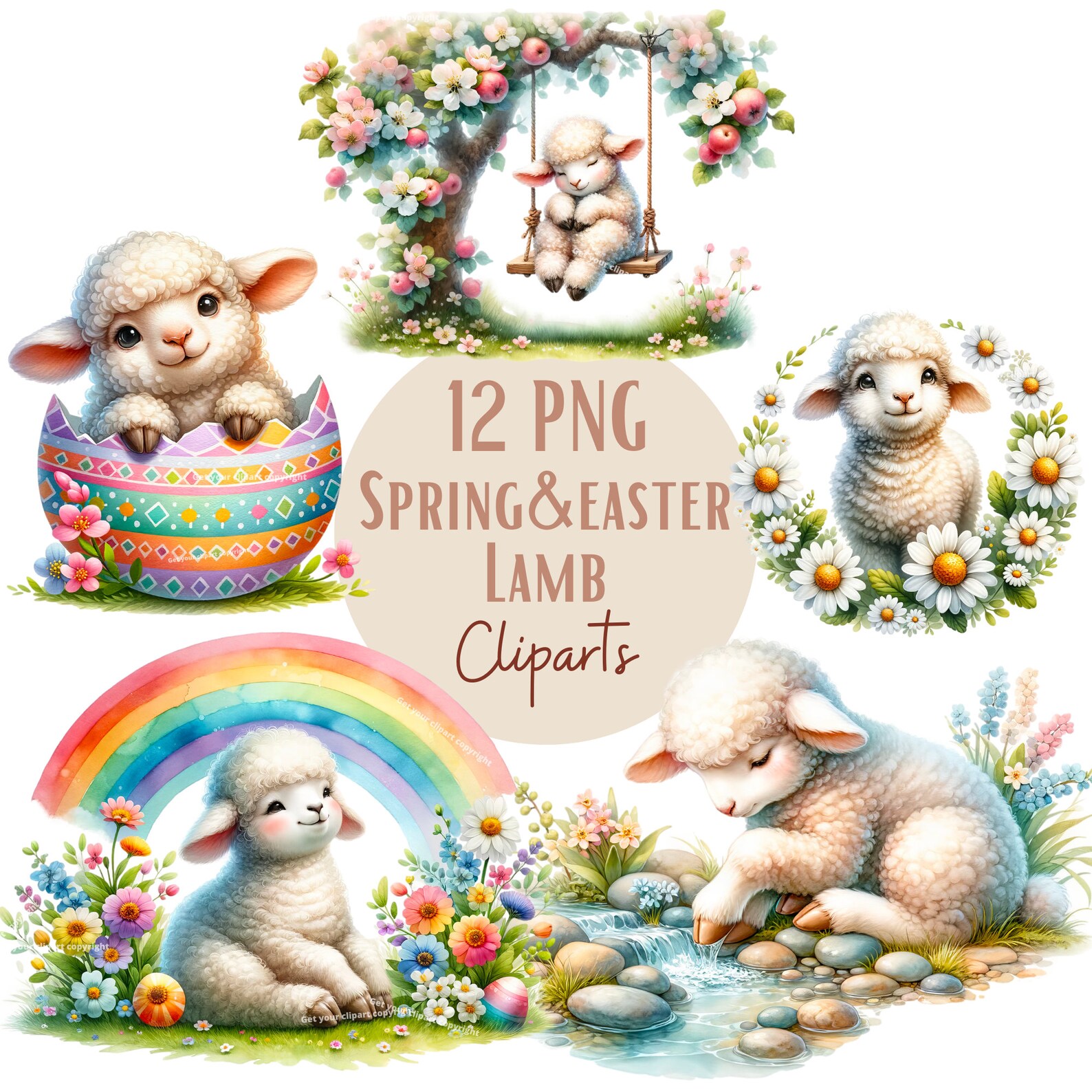 Spring Lamb Clipart Bundle, Easter Lamb Png Graphics, Easter ...