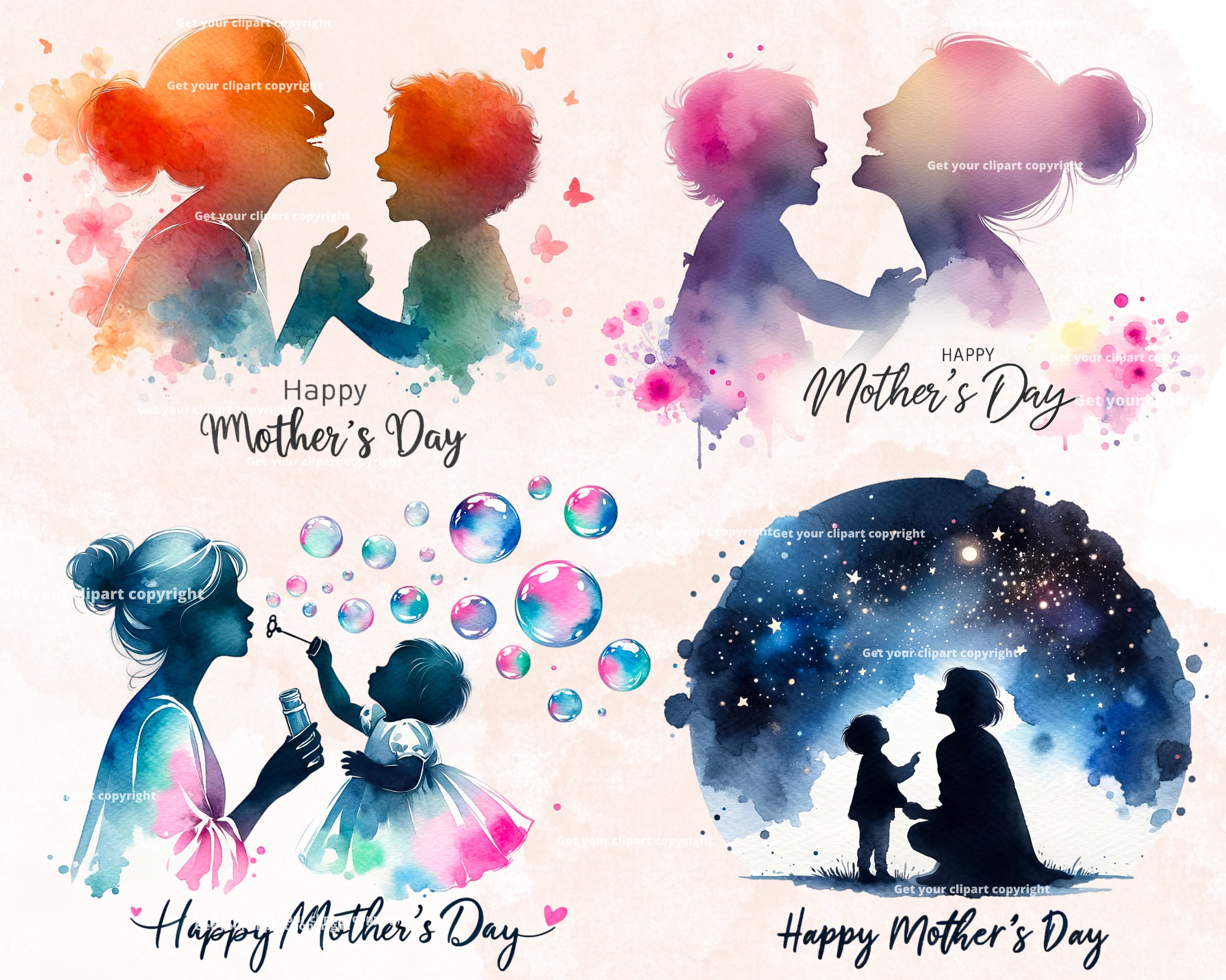 Happy Mother's Day Clipart Bundle, Mother's Day PNG Graphics, Mother's ...