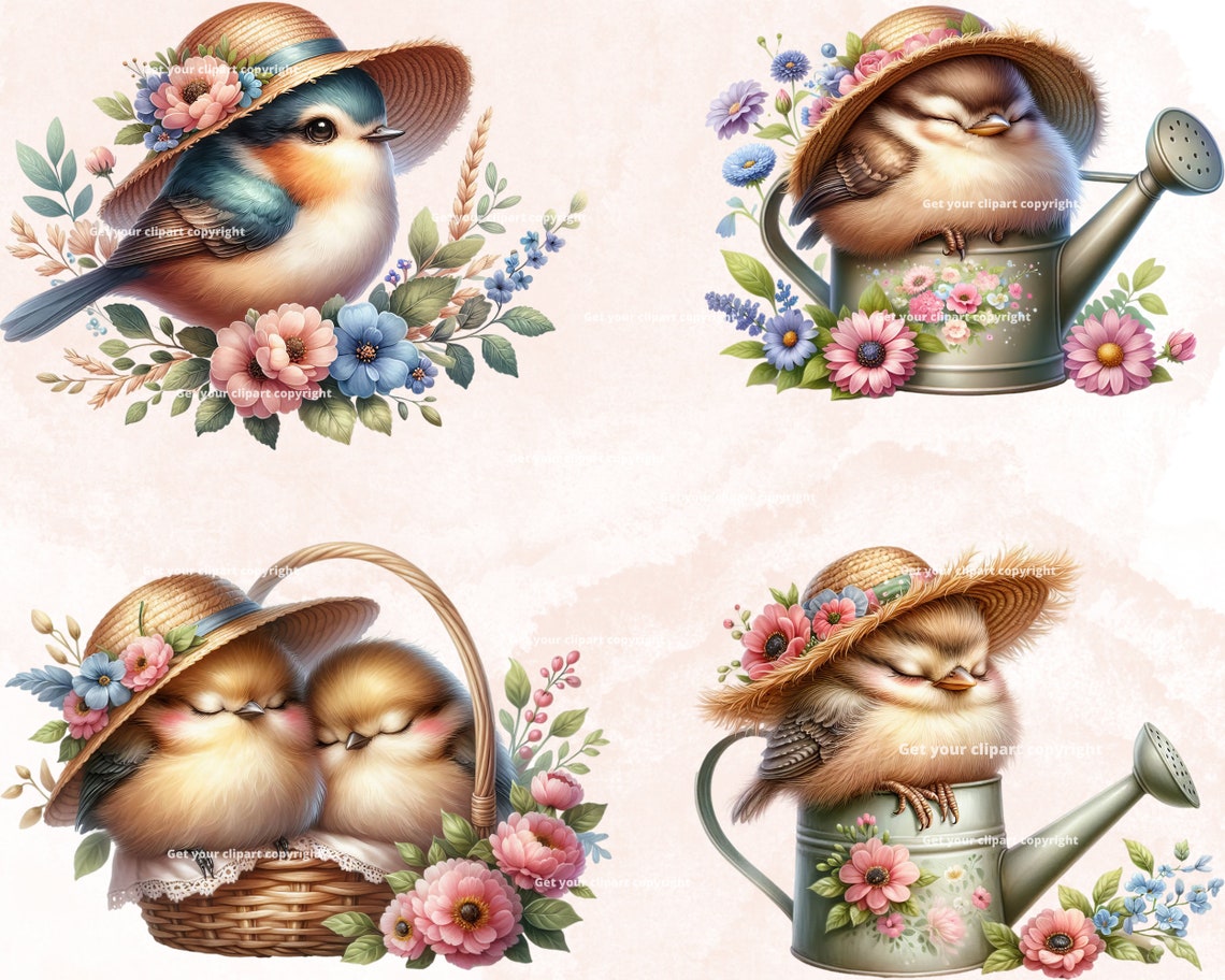 Cute Summer Bird Clipart Bundle, Watercolor Birds, Watercolor Summer ...