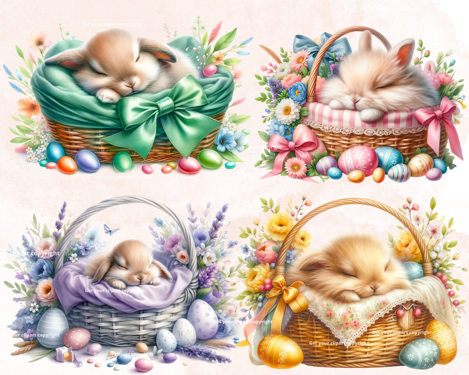 Easter Bunny in a Basket Clipart Bundle, Easter Clipart, Easter ...