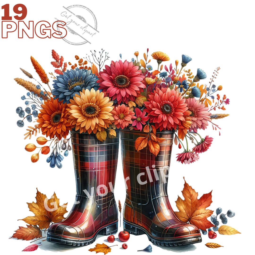 Fall Boots Clipart Bundle, Rain Boots Png, Autumn Graphics, Hello Fall ...