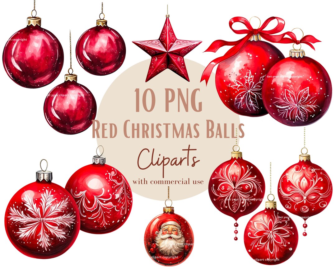 Red Christmas Balls Clipart Bundle, Red Christmas Png Graphics ...