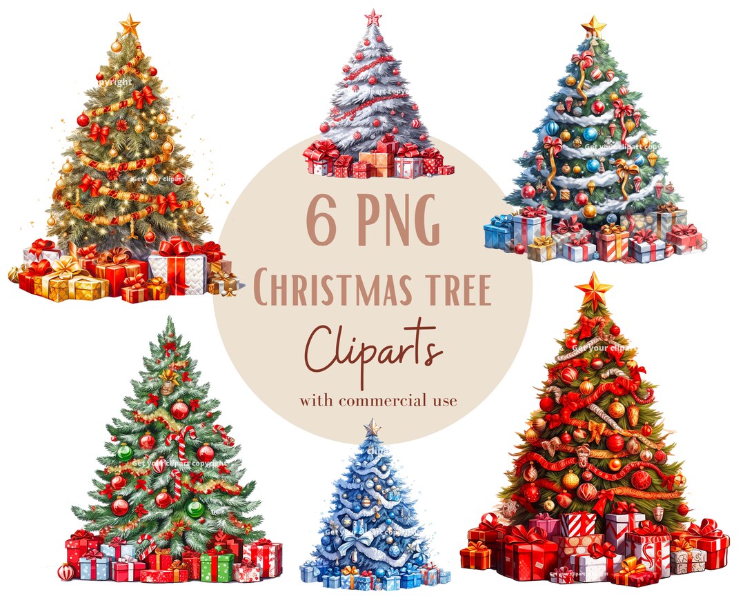 Christmas Tree Clipart Bundle, Watercolor Christmas Ornaments PNG ...