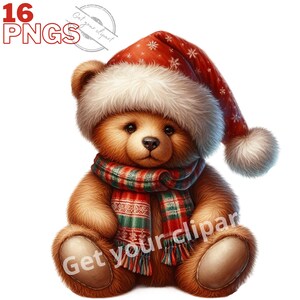 Christmas Teddy Bear Clipart Bundle, Watercolor Bear Ornaments, Festive ...