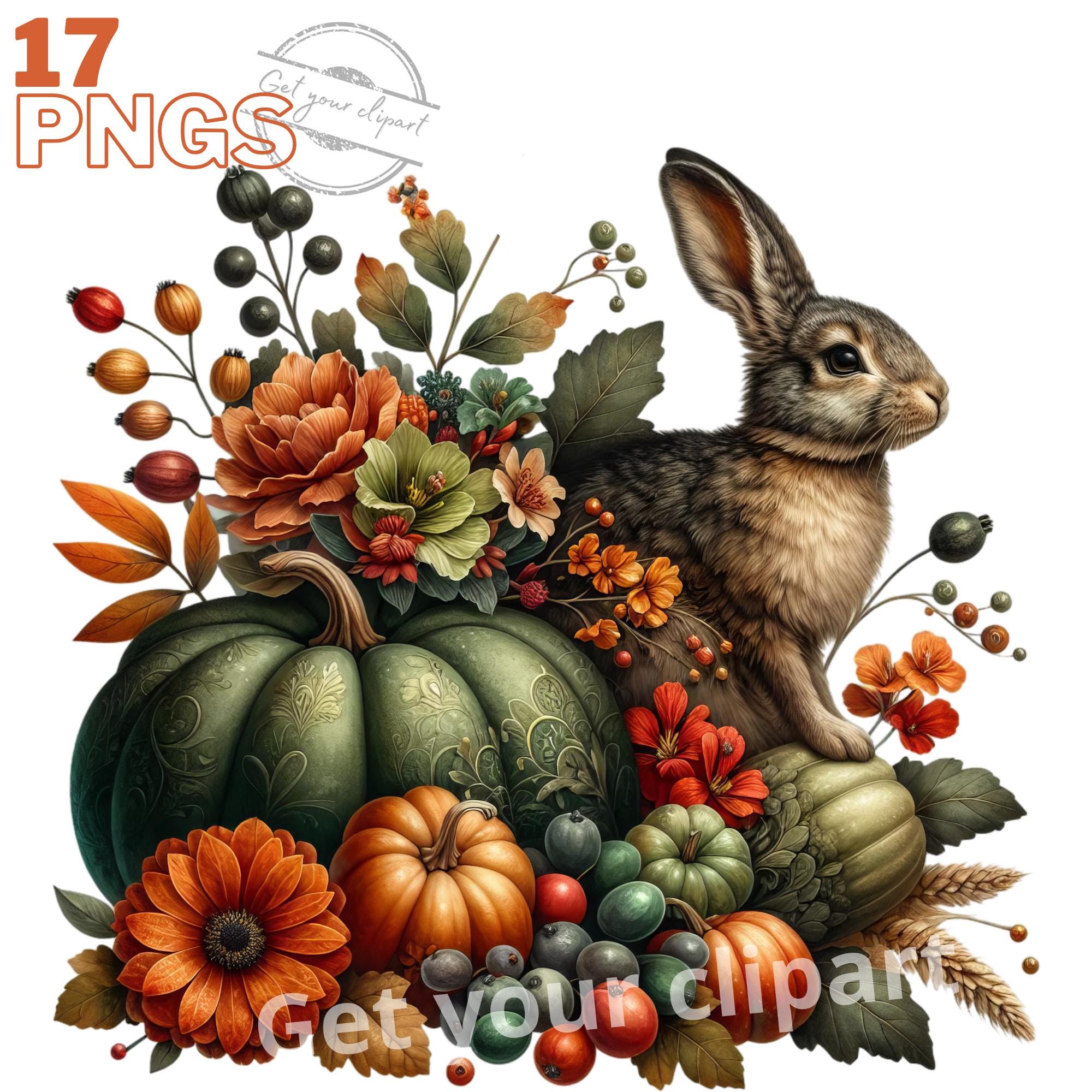Green Pumpkin Clipart Bundle, Floral Pumpkin Graphics, Forest Clipart ...
