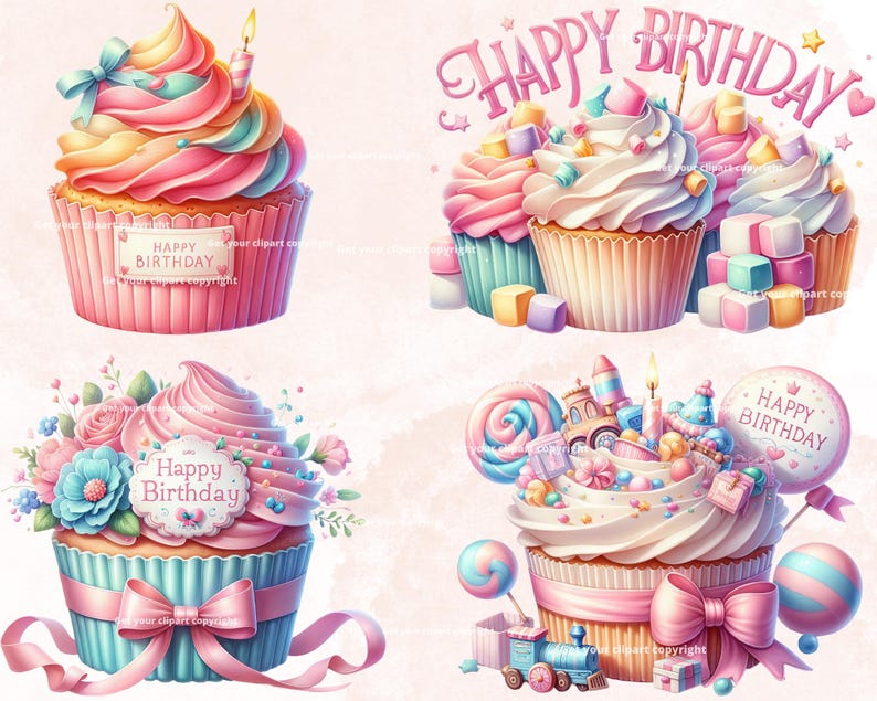 Birthday Cupcake Clipart Bundle, Happy Birthday Graphics, Cupcake Png ...