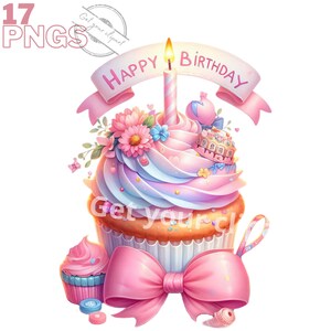 Birthday Cupcake Clipart Bundle, Happy Birthday Graphics, Cupcake Png ...