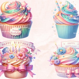 Birthday Cupcake Clipart Bundle, Happy Birthday Graphics, Cupcake Png ...