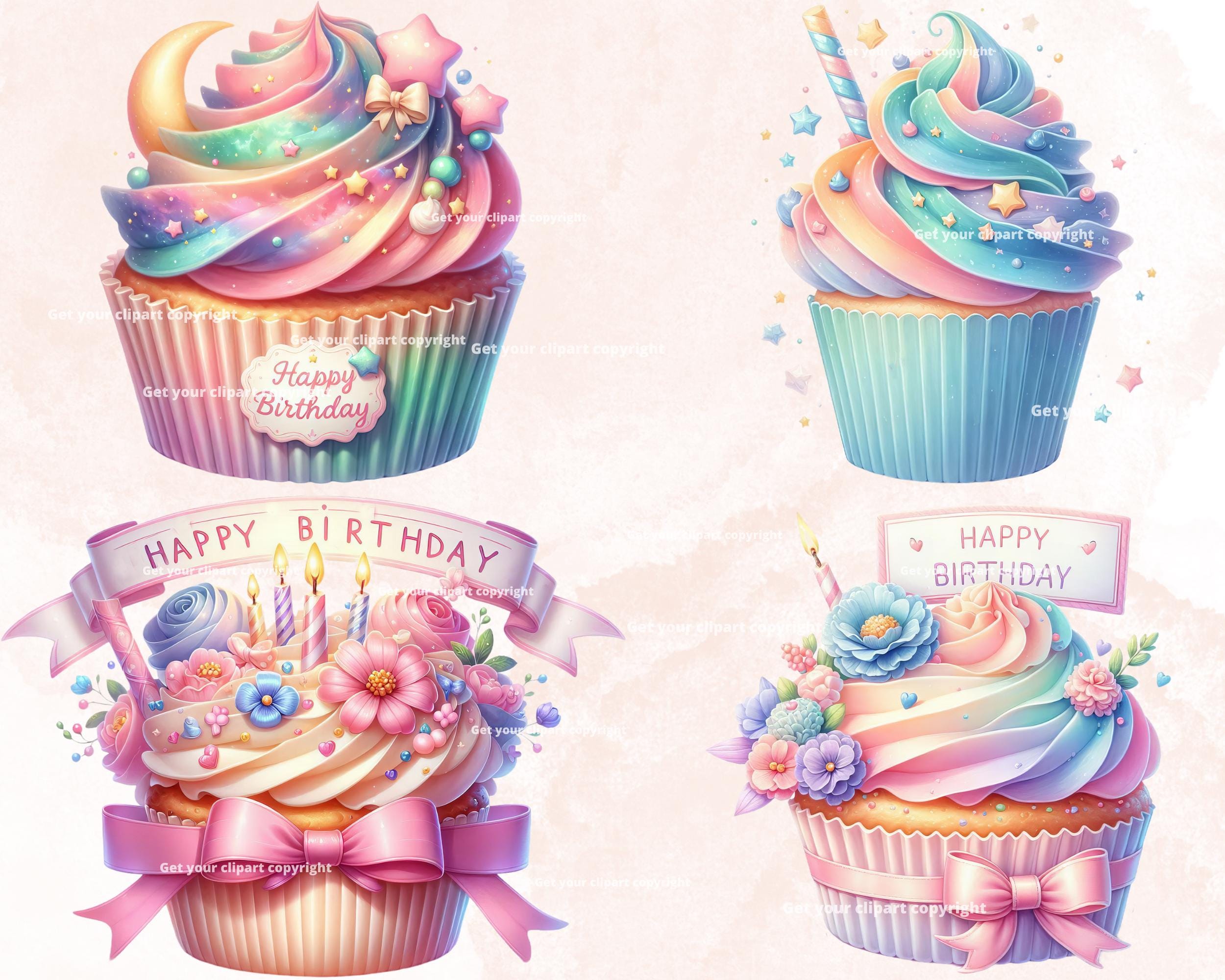 Birthday Cupcake Clipart Bundle, Happy Birthday Graphics, Cupcake Png ...