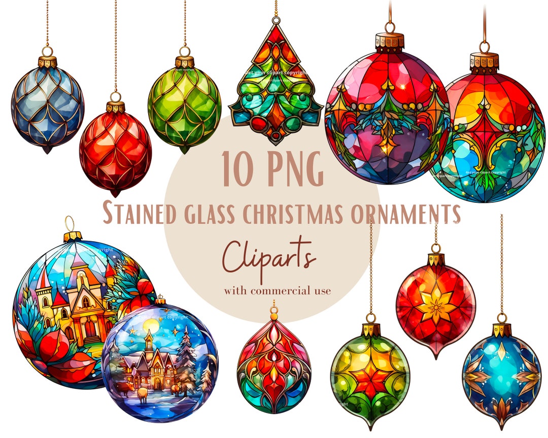 Stained Glass Christmas Ornaments Clipart Bundle, Stained Glass Png ...
