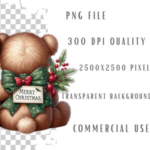 Christmas Teddy Bear Clipart Bundle, Watercolor Bear Ornaments, Festive ...